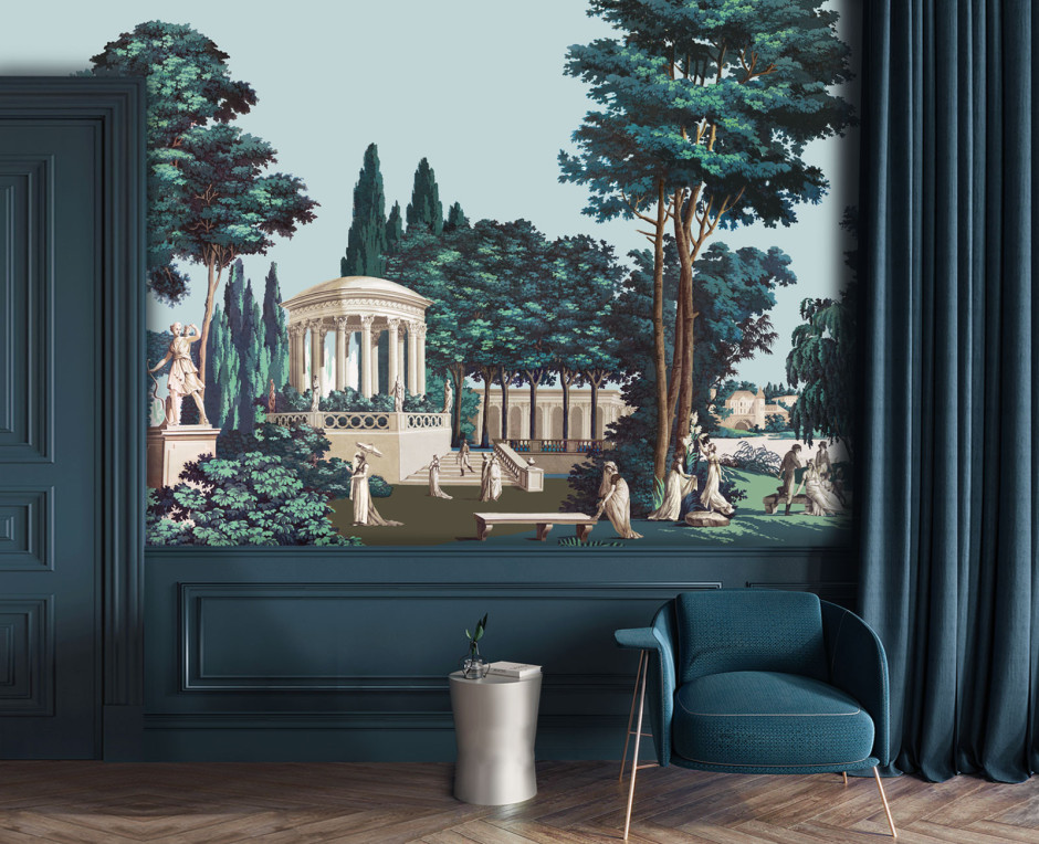 Panoramic wallpaper - English garden polychrome | Genre scenes ...
