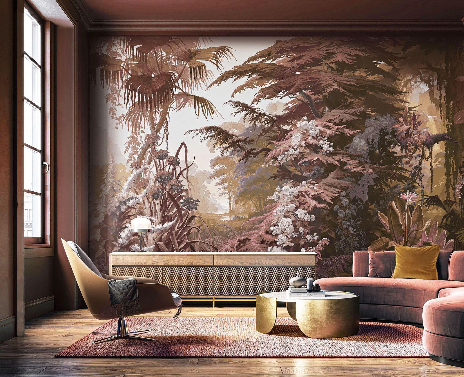 Panoramic wallpaper - Eden Sienna color | Luxurious vegetation